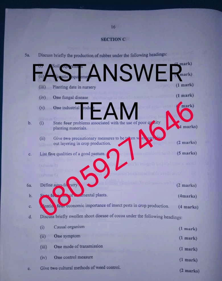 NECO 2024 Agricultural Science Theory And Objectives Question And Answers - FASTANSWER TEAM