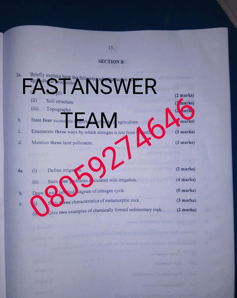 NECO 2024 Agricultural Science Theory And Objectives Question And Answers - FASTANSWER TEAM