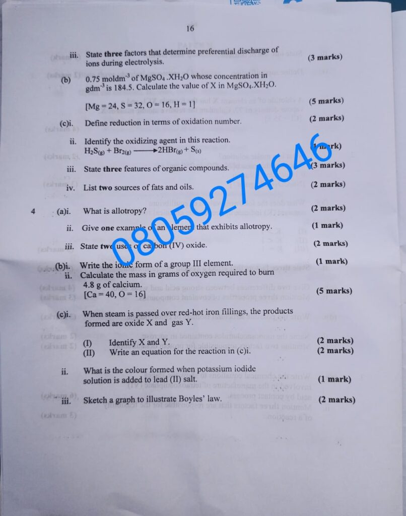 NECO 2024 Chemistry Objective and Essay Questions and Answers ...